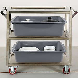 Wakikini 6 Packs 24 Liters Plastic Commercial Bus Tub, Large Bus Tote Box, Gray