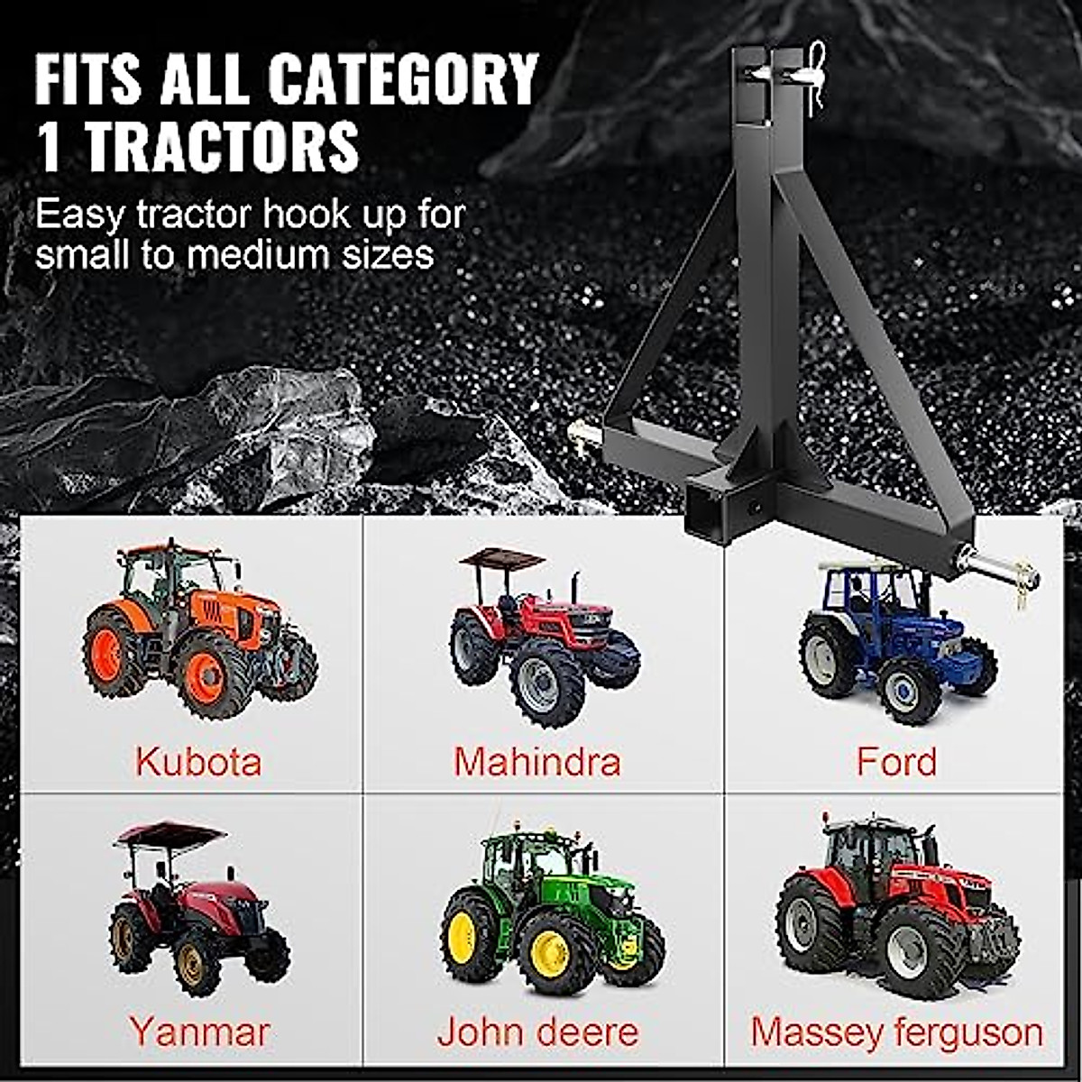 VEVOR 3 Point Hitch Receiver, 3 Point 2" Receiver Trailer Hitch Category 1 Tractor Tow Drawbar Adapter with Pins, Compatible with Kubota, Mahindra, Ford, Yanmar, John Deere, Massey Ferguson