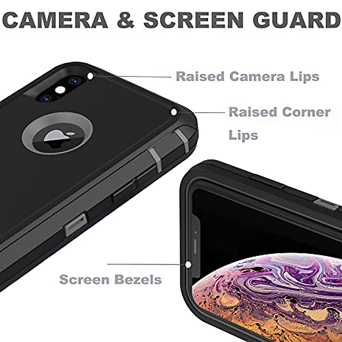 Wedall for iPhone Xs & iPhone X Case, with 2 x Screen Protector [Shockproof] [Drop Proof] [Dust Proof] Heavy Duty 3-Layer Rugged Protective Defender Cover for Apple iPhone Xs/iPhone X (Black & Gray)