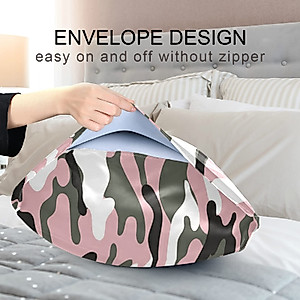 Camouflage Military Pink Satin Pillowcase for Hair and Skin Silk Pillowcase Pillow Case with Envelope Closure Throw Pillow Cover for Sofa Hotel Couch Bedroom Home Decor - King, 40x20inch