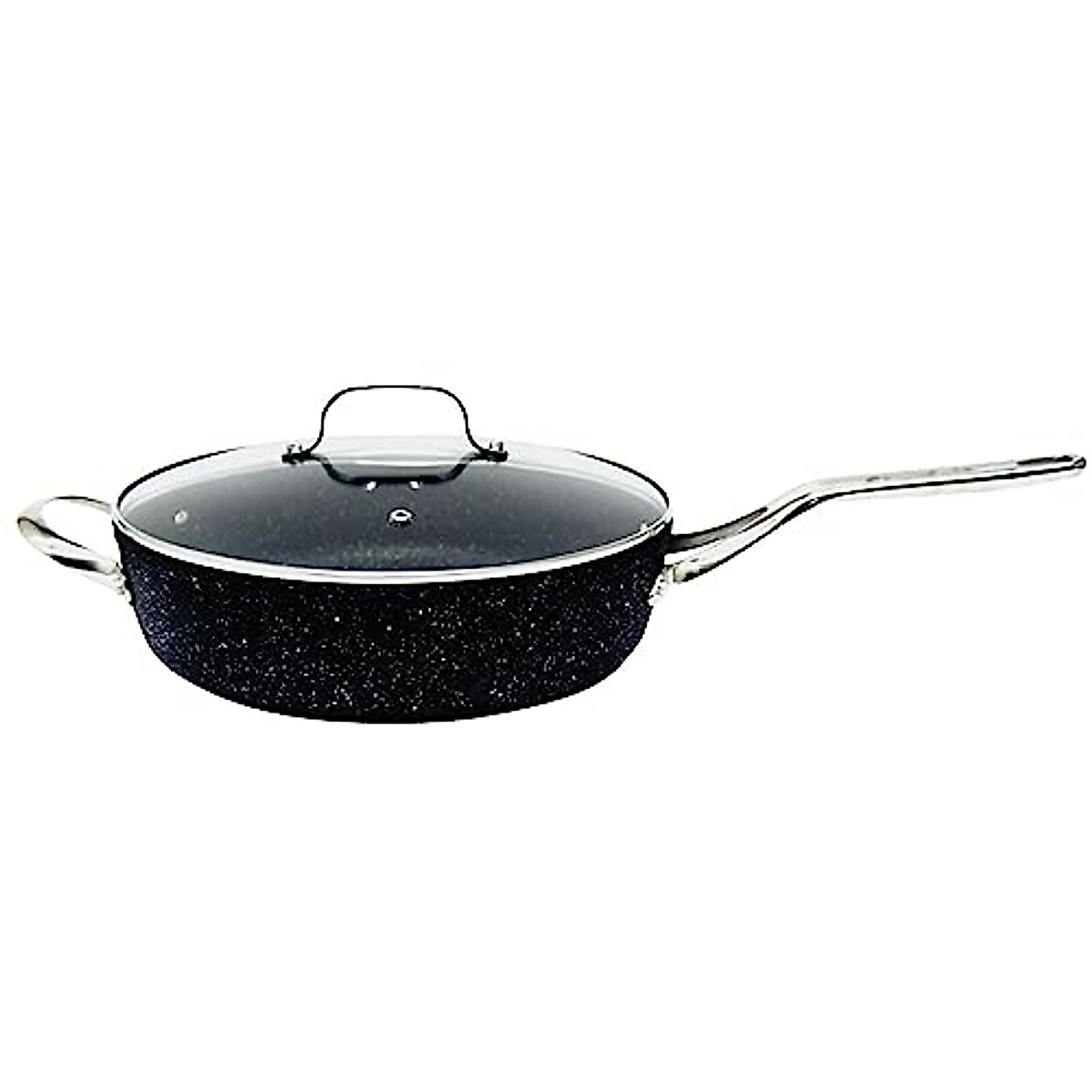 THE ROCK by Starfrit 11" Deep Fry Pan with Glass Lid and Stainless Steel Handles, Black