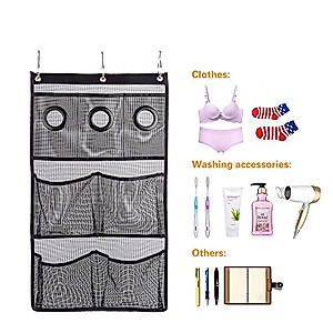 FishMM Mesh Shower Caddy College with Hooks, Bath Organizers for Shower with 7 Pockets, Hang on Shower Curtain Rod/Liner Hooks/Door for Bathroom,Space Saving