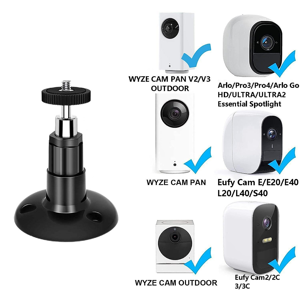 2 Pack Adjustable Security Wall Mount for Ring Camera&Stick Up Cam Battery,Indoor Outdoor Mount Bracket for Arlo HD/2/3/4,Ceiling Mount Kit for Plug-in HD Security Cam,VHB Adhesive or Screw,No Drill