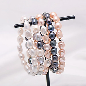 Paialco 8-9MM Freshwater Cultured Baroque Pearls Stretch Bracelet 7.0 Inches, Natural White Color