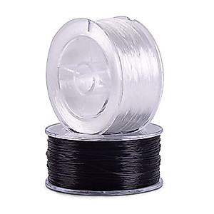 KONMAY 2 Rolls 0.8mm Flat Stretchy Bracelet Strings with Organizing Case, 180 Yards Black and White Crystal Elastic Thread Cord for Jewelry Bracelets Making and Beading