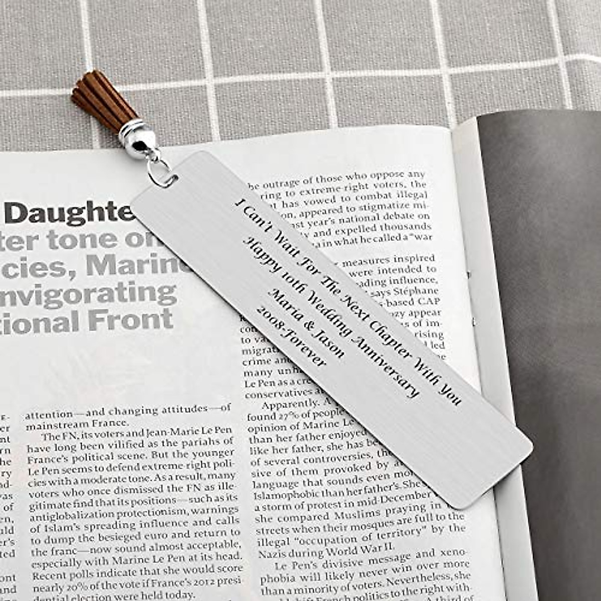 JOVIVI Personalized Metal Bookmarks, Custom Message Stainless Steel Rectangle Tag with Brown Tassel for Book Lover Kids Office School Reading
