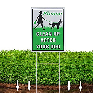Please Clean Up After Your Dog 2 Pack, 12" x 9" Yard Sign with Metal Wire H-Stakes Included, No Pooping Dog Lawn Signs Double Sided