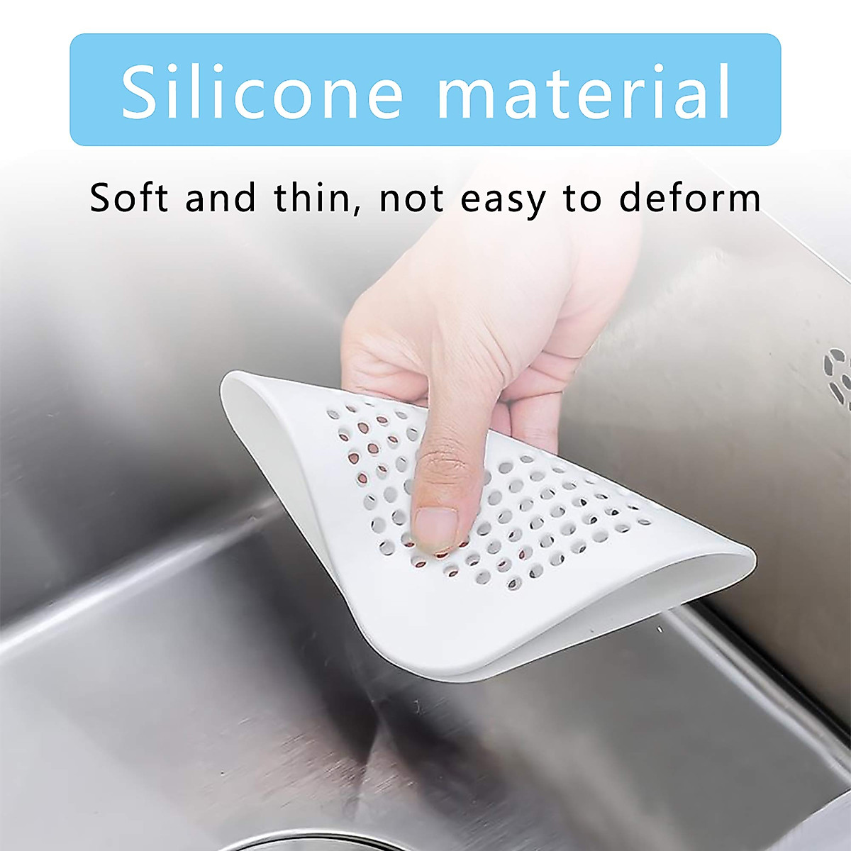 Drain Hair Catcher Square Silicone Trap Shower Drain Cover with Suction Cups for Bathroom Bathtub Kitchen Filter Flat Strainer, 2 Pack