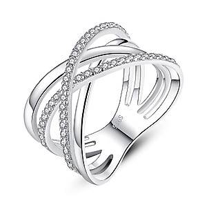 VIKI LYNN Criss Cross Rings for Women 925 Sterling Silver Wide Band Rings