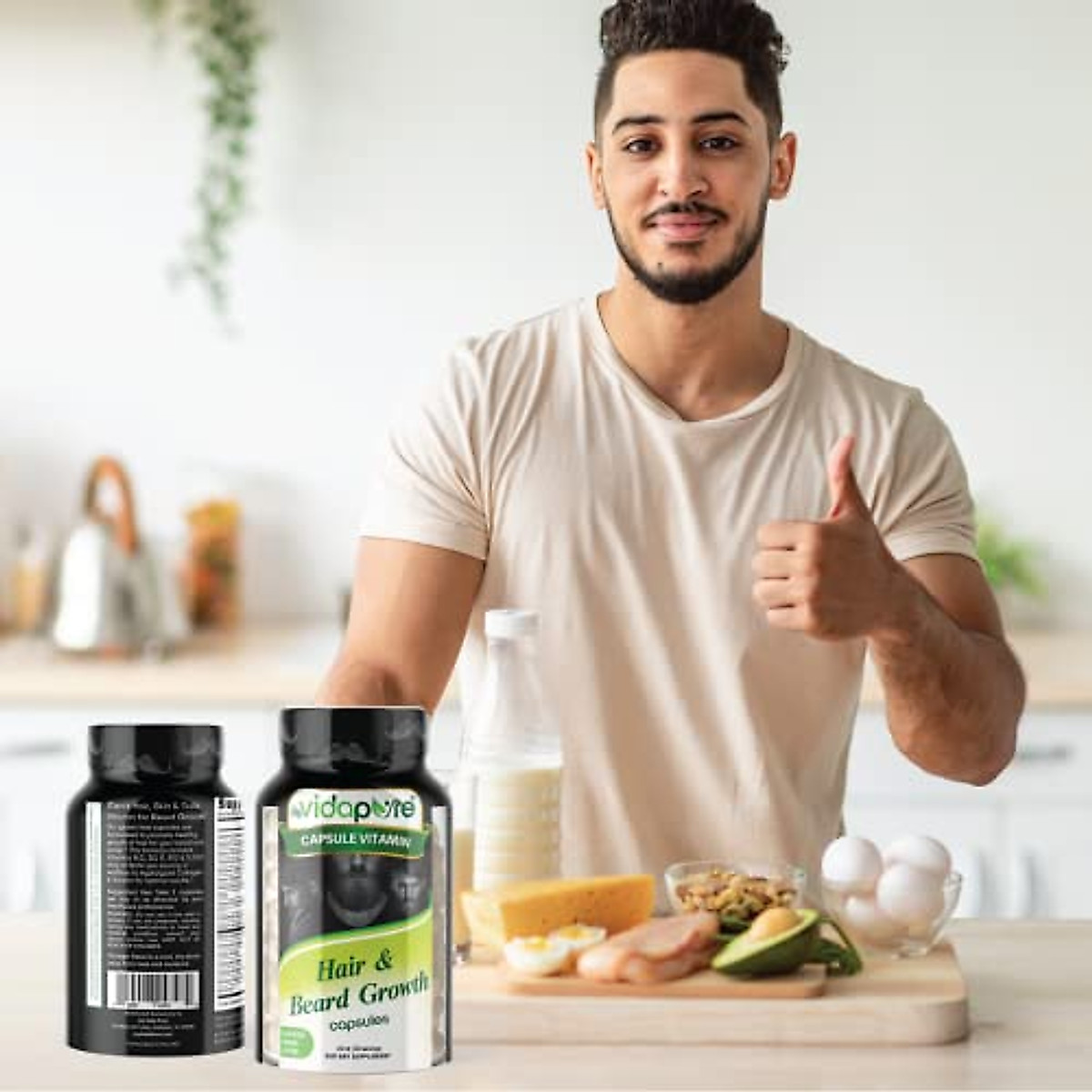 MYVIDAPURE Beard Growth + Men’s Skin & Nails – 5,000mcg Biotin – Vitamin C, D & B-Complex –Hydrolyzed Collagen Veggie Capsules – Non-GMO – Gluten-Free