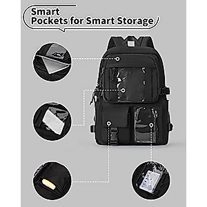 Black School Backpack for Girls Boys Cute Kawaii Lightweight College High School Bookbag for Teens Durable Middle School Students Bags Waterproof Casual Daypack For Men Women