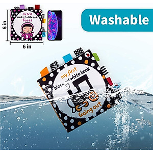 Soft Cloth Books Baby Books-2Pack for Infant Toddler Kids, Colorful High Contrast, Crinkle Washable Chewable Non-Toxic Early Educational Bath Books, Babies & Faces & Out Going Themes, Giftable