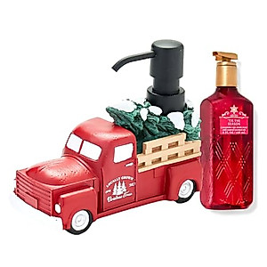 Hand Soap Dispenser Pump Christmas Decor for Kitchen or Bathroom - Holiday Set in Gift Box (Red Truck - Tis The Season Soap)