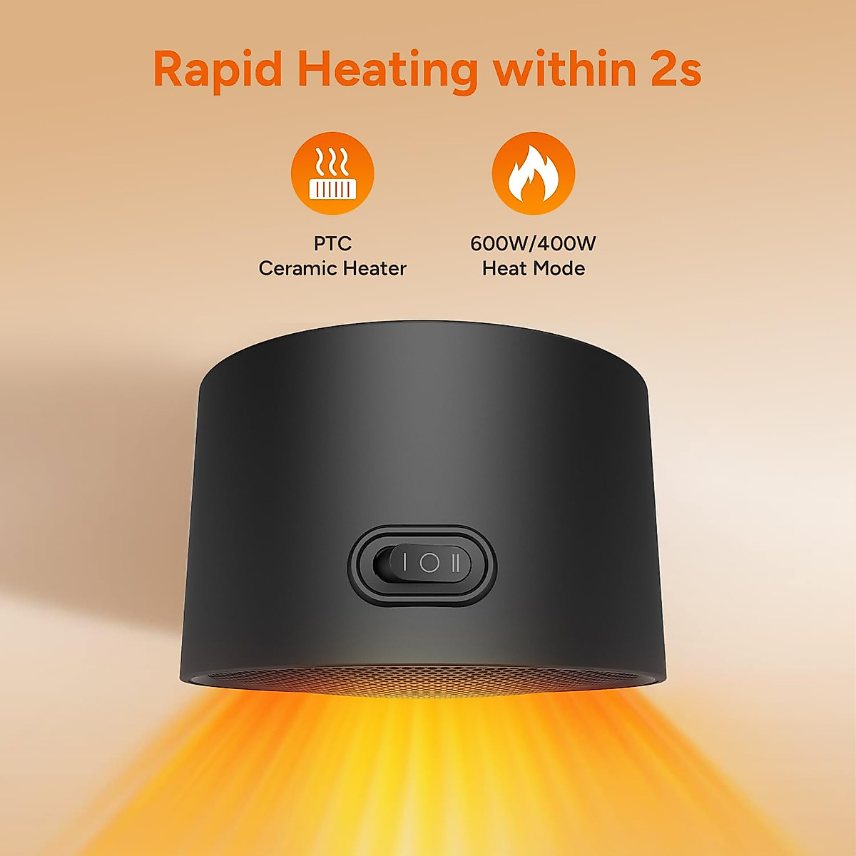 Dr.Prepare Small Space Heater for Indoor Use, 600W Electric Ceramic Heater, Portable Desk Heater for Office Bedroom, Fast Heating, Tip-Over & Overheat Protection, Mini Personal Heater for Home Room