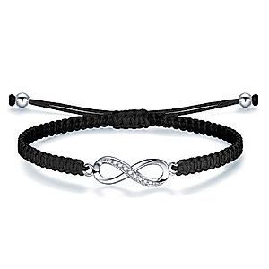ZENI Infinity Bracelet for Women, Handmade Black Rope Braided Bracelet with 925 Silver Adjustable Bracelet Love Friendship Jewelry Gift