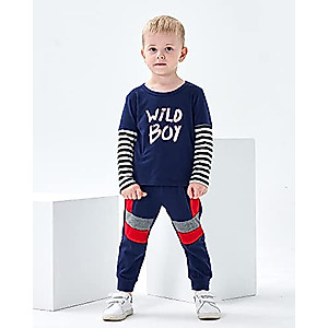 Mikrdoo 2T Boy Clothes Toddler Baby Boy Clothes Long Sleeve Sweatshirt Tops Pants Outfits Set Cotton Little Boy Clothing Fall Winter 2T 3T Boys Clothes