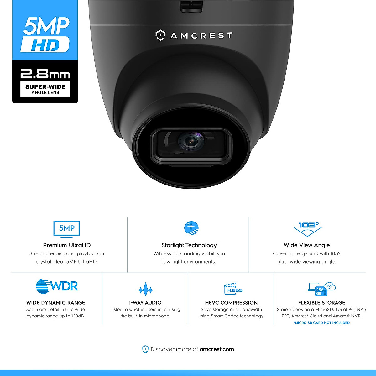 Amcrest 5MP POE Security Camera System Outdoor, 8CH POE NVR, 4pcs 5MP Turret POE Cameras, IP67 Metal Turret POE IP Cameras, Built in Mic, Pre-Installed 2TB Hard Drive, NV4108E-IP5M-T1179EB4-2TB