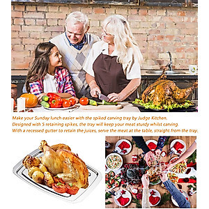 Stainless Steel Spiked Roast Chicken Carving Dish Tray, Turkey Meat Serving, Stainless Steel Carving Knife Fork Set for Meat Turkey(Carving Tray Knife Fork)