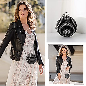 CORIOS Evening Handbag for Women Round Ball Clutch Purse Beaded Pearl Clutch Bag Rhinestones Shoulder Bag Bridal Wedding Purse Crossbody Bag for Wedding Cocktail Party Banquet Prom Black