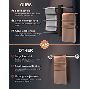 5-Tier Bridge Sliding Bathroom Towel Bar 16 Inch, ZUEXT Oil Rubbed Black Stainless Steel Towel Holder Hanger, Wall Mounted Adjustable Hand Towel Rod for Washroom Kitchen, 1.5" Tube Towel Rail Racks