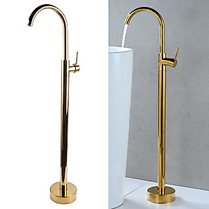 Freestanding Bathtub Faucet, European Style Brass Stainless Steel Floor Mounted Tub Filler Without Hole Single Handle High Flow Shower Faucet Bathroom Tub Faucets for Column Type (Gold)
