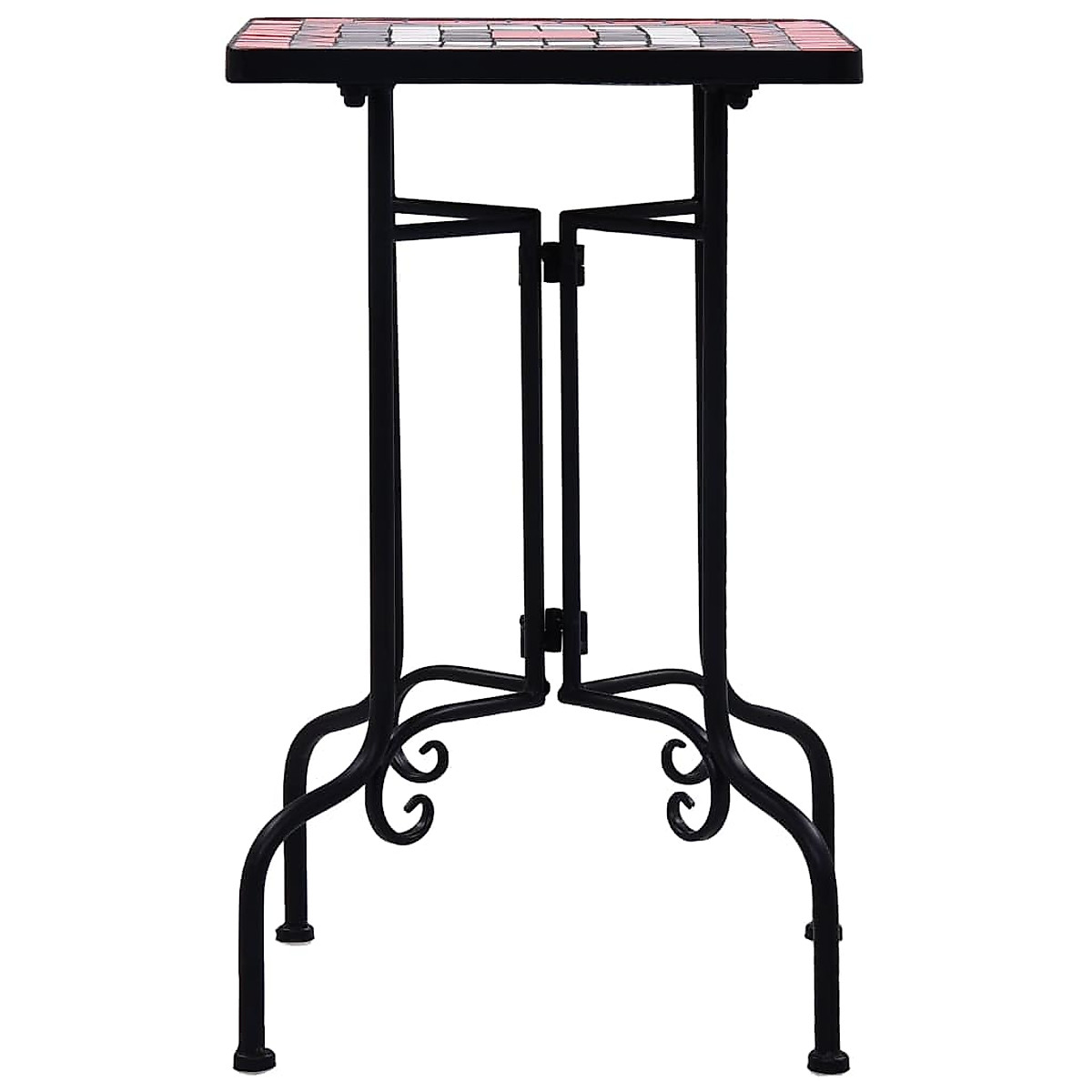 vidaXL Mosaic Outdoor Side Table - Durable Iron and Ceramic Construction, Elegant Curved Legs - Ideal for Garden, Balcony, Terrace - Also Serves as Flower Plant Stand - Brown Terracotta and White