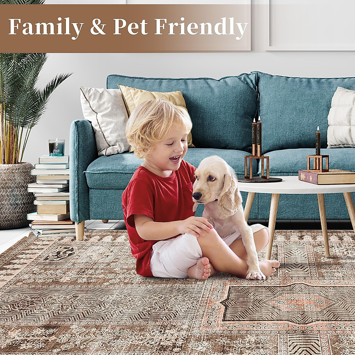 Haperlare 10x13 Area Rugs Large Washable Non Slip Rug Low Pile Rug Floor Carpet Distressed Printed Area Rug Soft Area Rug for Living Room Bedroom Dinning Room Kitchen Indoor Taupe