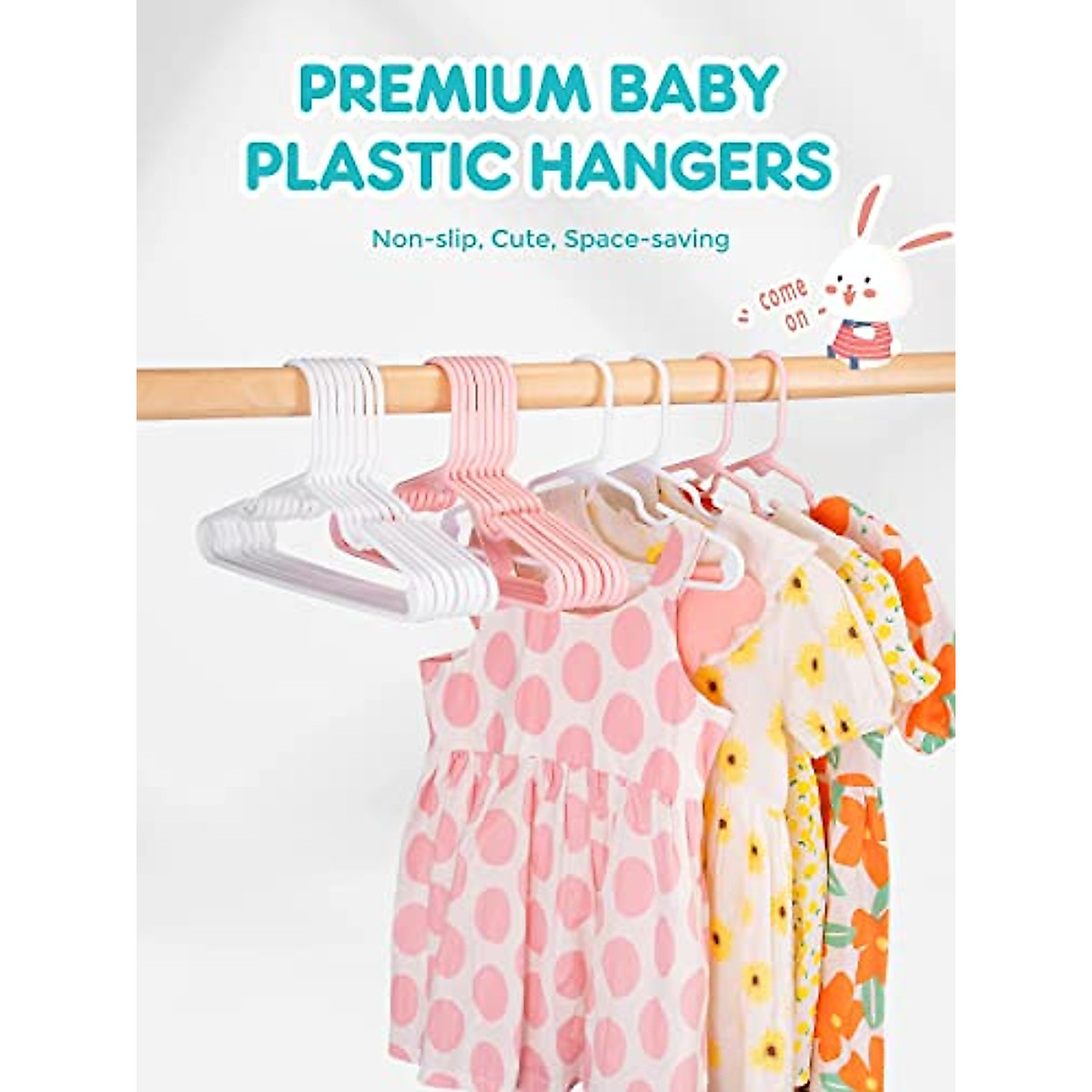 Smartor Pink Plastic Baby Hangers 60 Pack, Durable Kids Hangers with Dividers, Space Saving Baby Clothes Hangers for Closet, Cute Baby Hangers for Nursery, Clothing Hangers for Infant, Baby, Kids
