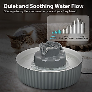 Kenepet Ceramic Cat Water Fountain, 2.1L/71oz Automatic Pet Water Fountain, 3 Filters and 2 Pumps Included, Cat Fountain Ideal for Cats, Dogs and Multiple Pets (Grey)
