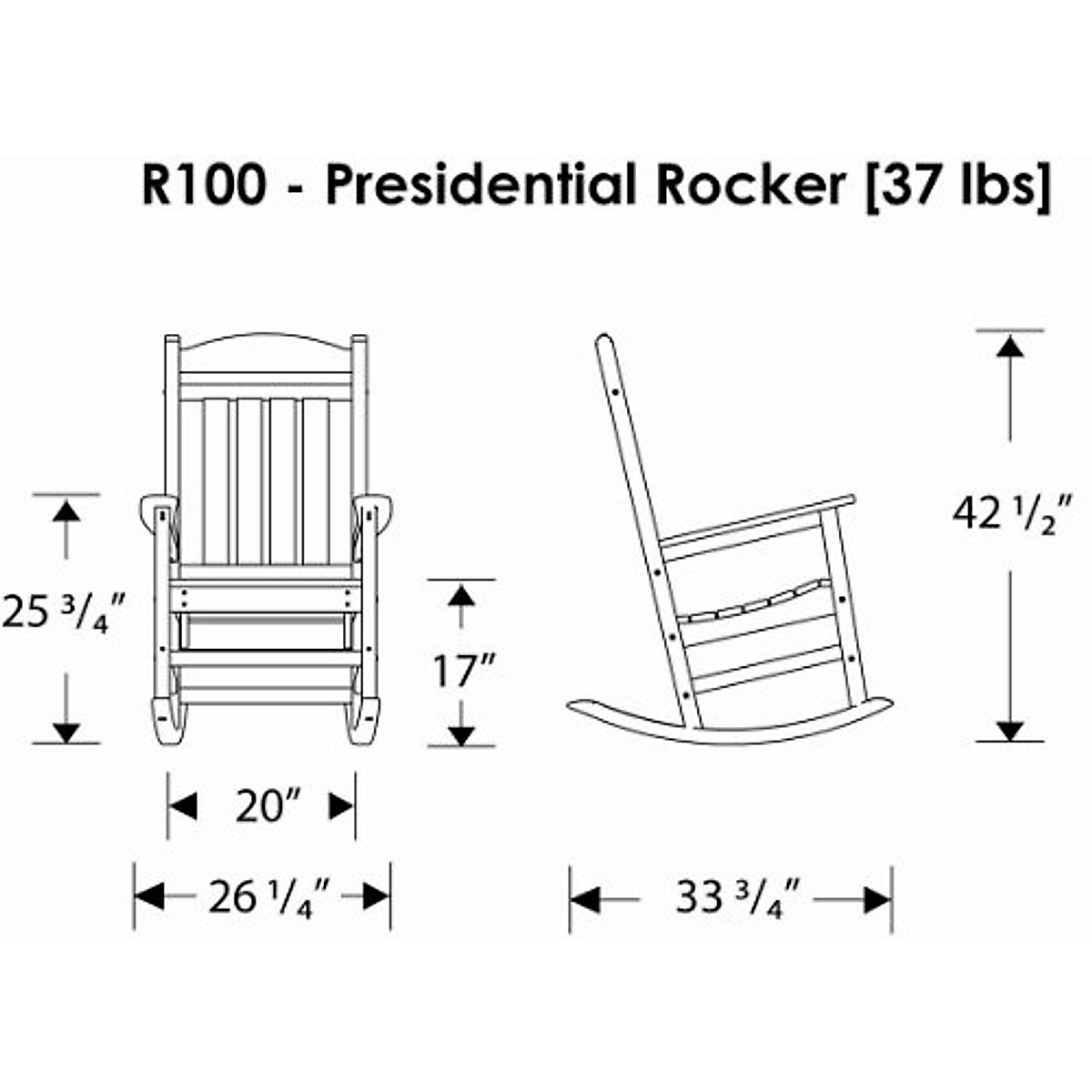POLYWOOD R100BL Presidential Rocking Chair, Black & RST18BL Round 18" Side Table, Black