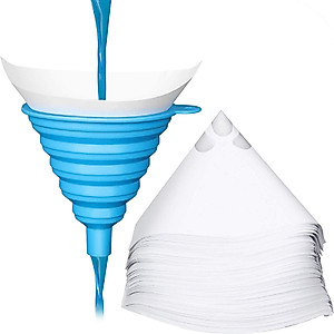 Boao 100 Packs Paint Strainers Cone Paint Filter with 190 μm Filter Tips and 1 Pack Silicone Funnel, Cone Shaped Nylon Mesh Funnel for Automotive, Spray Guns, House, Etc.
