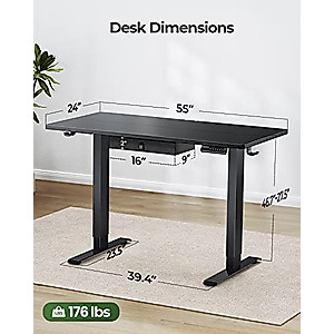 Marsail Electric Height Adjustable Standing Desk with Drawer - 55x24 Inch Ergonomic Workstation for Home Office, Computer and Gaming