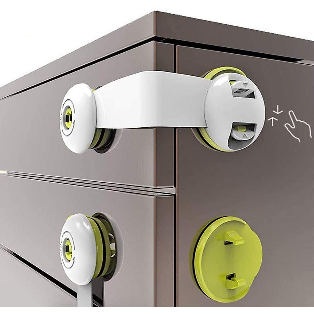 Cabinet Locks Child Safety No Drill Drawer Latches Baby Proof Adhesive Lock Childproof Latch for Dresser, Fridge, Refrigerator, Freezer, Closet, Trash, Cupboard