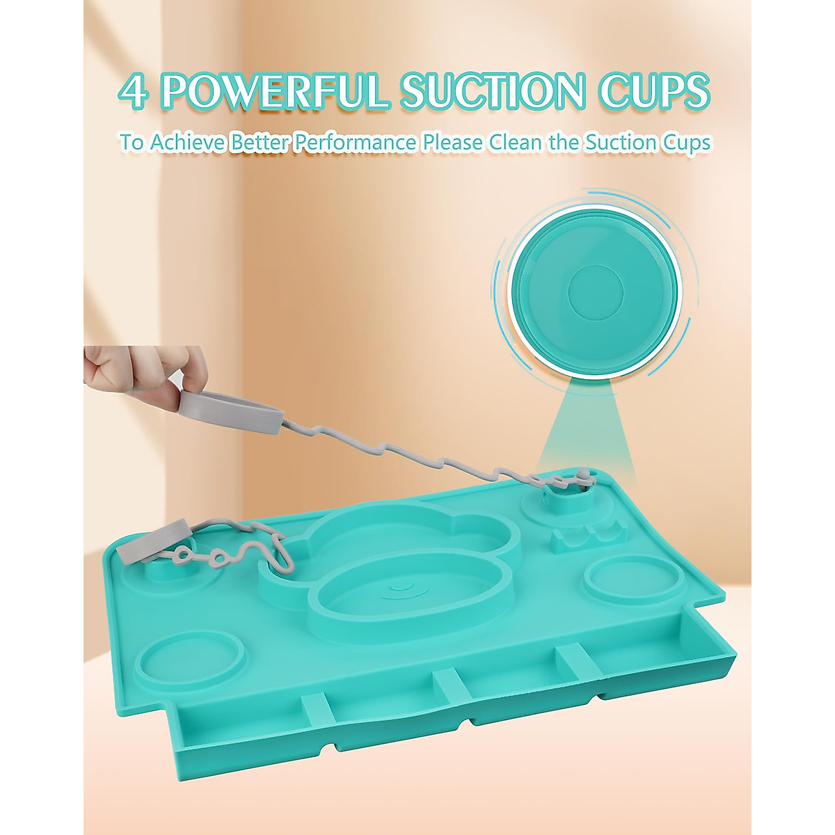 Silicone Placemats for Toddlers, Hitseon Reusable Food Grade Silicone Toddler Placemat with Suction Cups for Kids, Folding Baby Food Mat with 2 Straps for Home Travel, Dishwasher Safe (Gray)