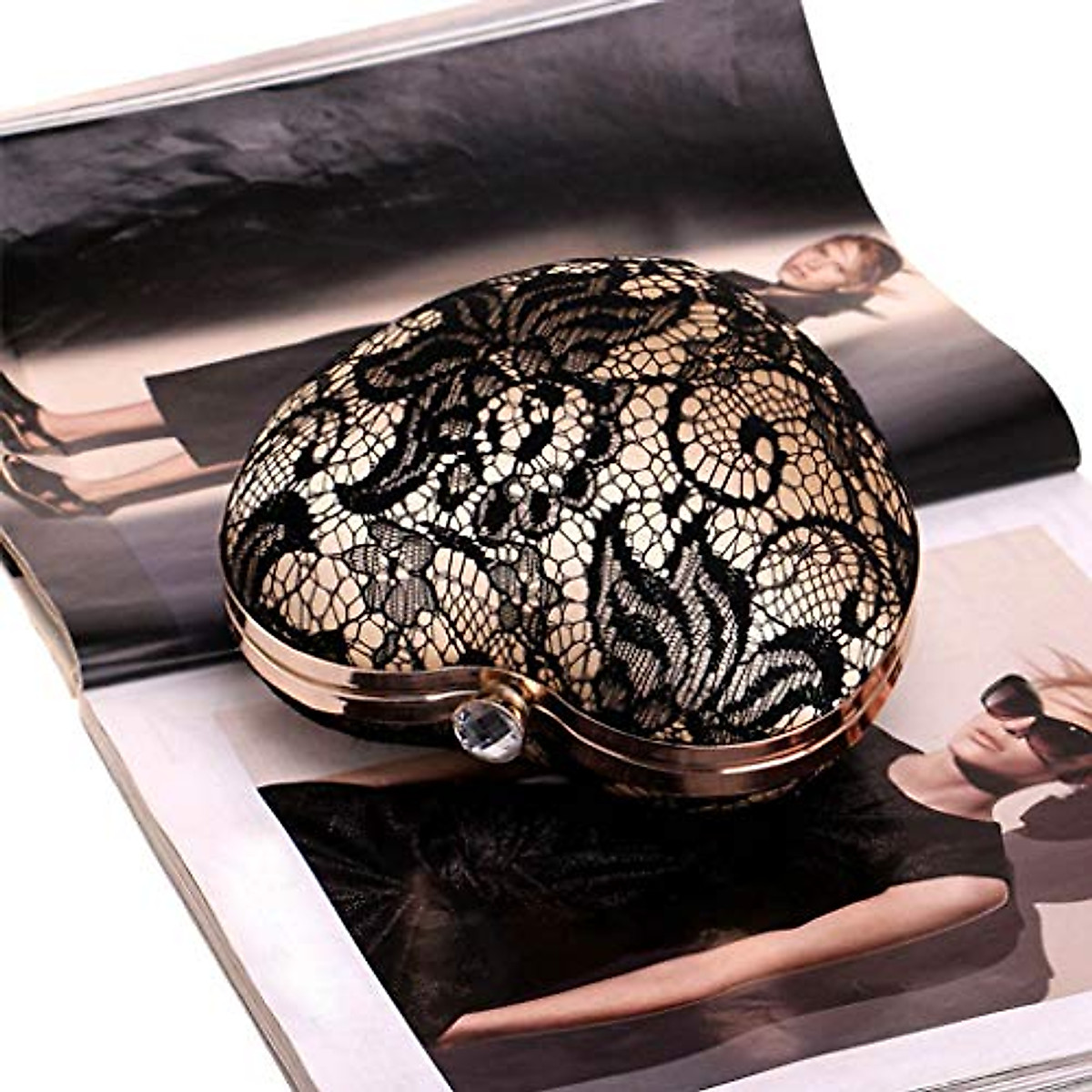 AVRYN Women's Clutch Bags,Purse Handbag,Women Heart Shaped Evening Bag Banquet Cluth Handbag Purse Party Lace Bags Black (Color : Black)