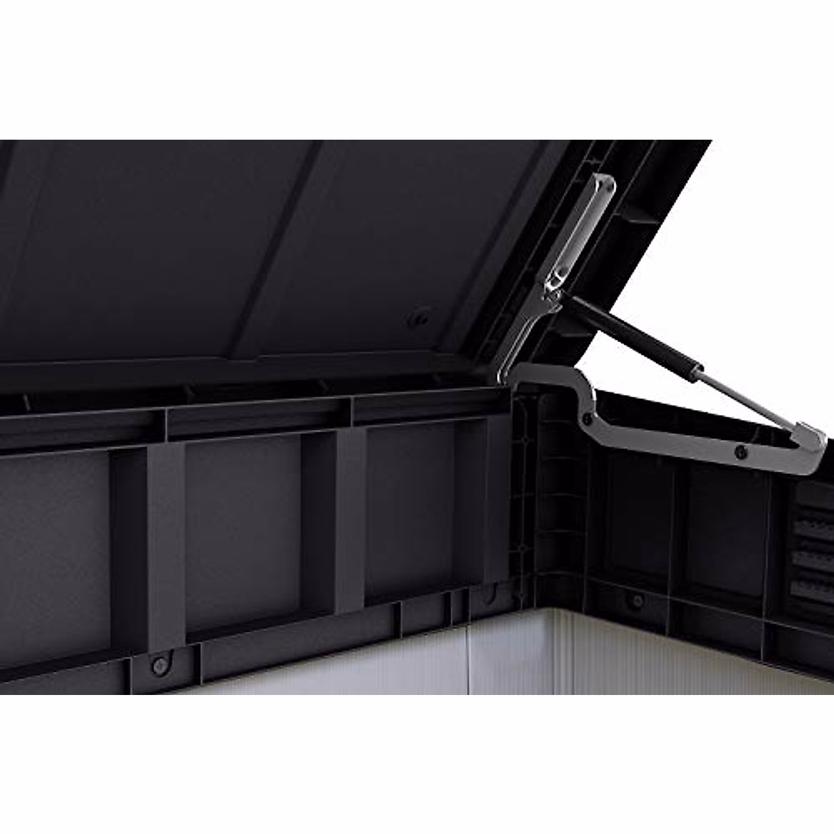 Keter Elite Store 4.6 x 2.7 Foot Resin Outdoor Storage Shed with Easy Lift Hinges, Perfect for Trash Cans, Yard Tools, and Pool Toys, Grey