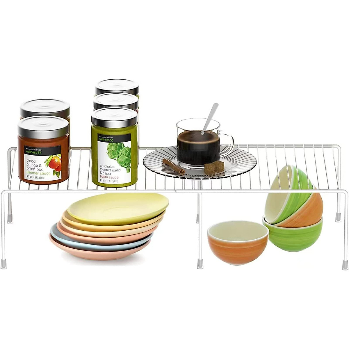 Homics Expandable Cabinet Storage Organizer Shelf, Freezer Shelf Kitchen Cabinet Pantry Spice Rack for Plate Cup Organizer with Scratch Resistant Feet