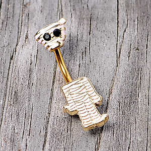 Body Candy Women 14G PVD Steel Navel Ring Piercing Black Accent Monster Mummy Double Mount Belly Button Ring