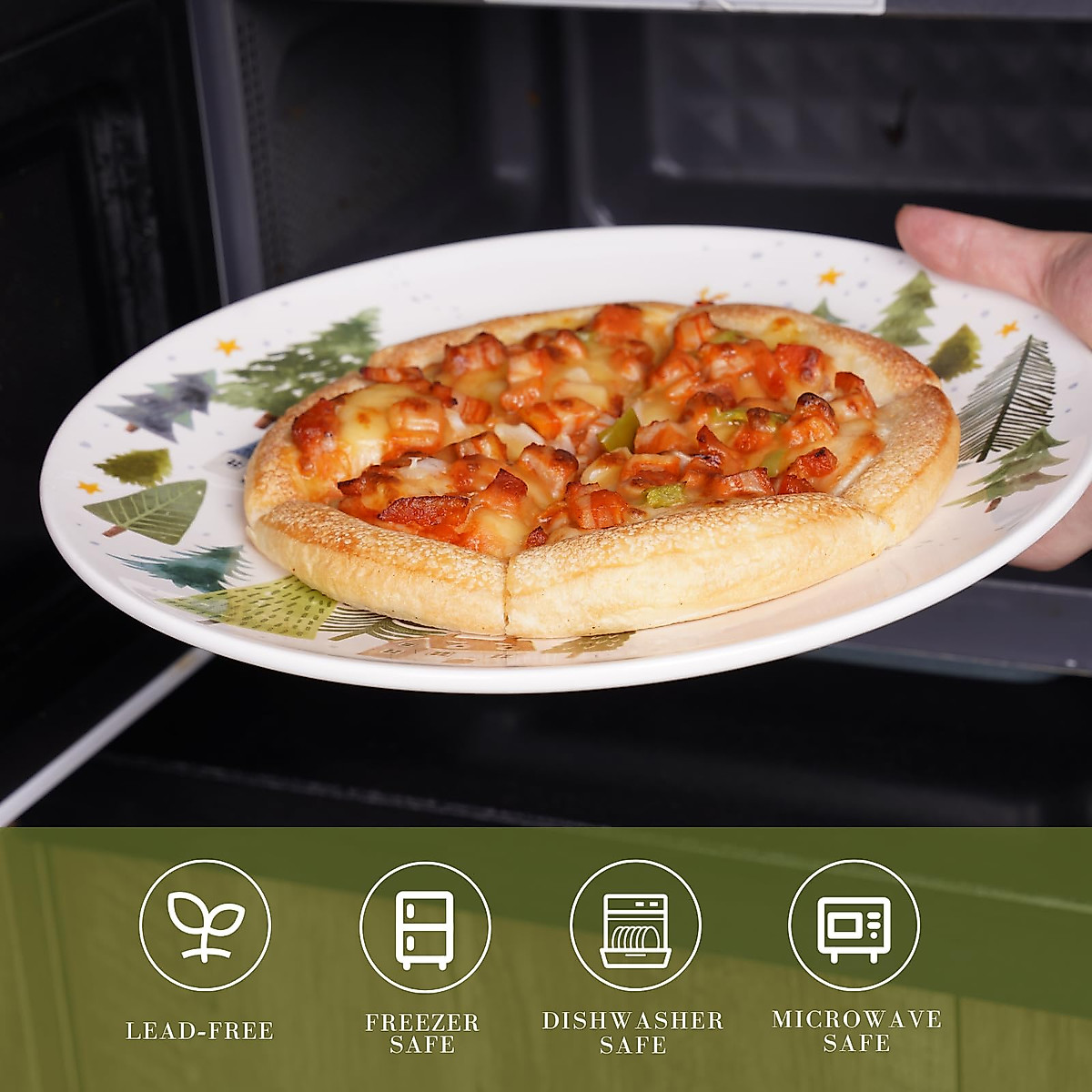 Sonemone Winter Wonderland Dinner Plates Set of 4, 11 Inch Ceramic Plates, Large Dinnerware Dish Set for Kitchen, Dinner, Salad, Dessert, Microwave & Dishwasher Safe, Scratch Resistant