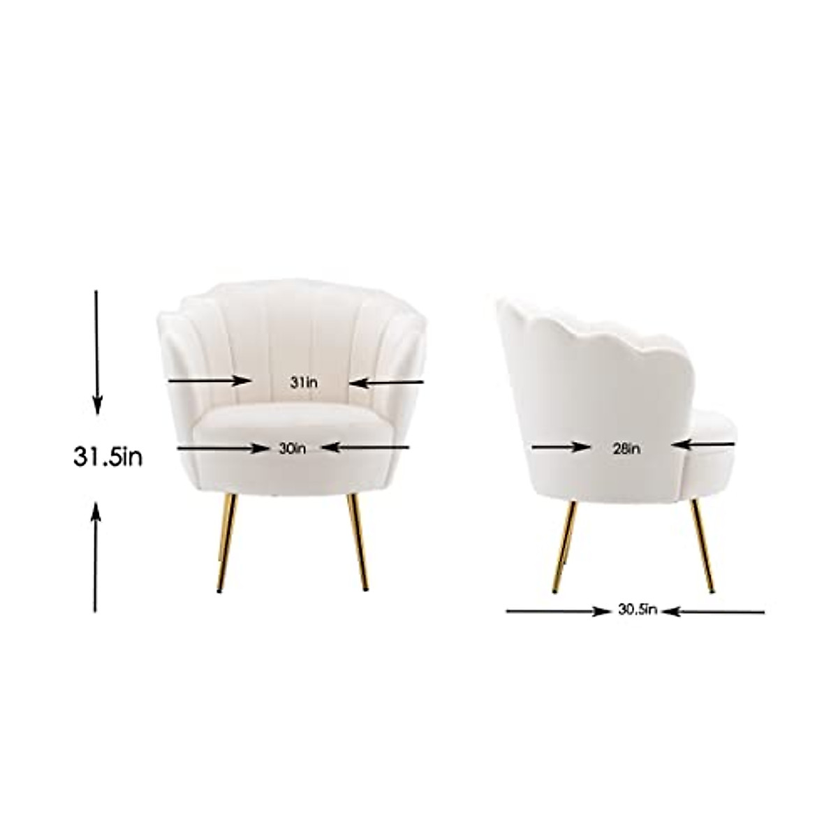 ZOBIDO Modern Accent Velvet Chairs Comfy Upholstered Vanity Chairs for Bedroom Armchair Dining Chairs with Golden Metal Legs Desk Chair Makeup Chairs for Living Room (White)