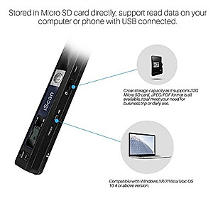 Portable Handheld Scanner, ANNCARY Document Wand Scanner Handheld for Business Photo Picture Receipts Books JPG/PDF Format Selection Micro SD Card Hand Scanner-B