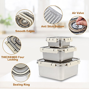 LANGMINGDE Stainless Steel Food Container with Lid, Meal Prep Container Lunch Box with Handle Date Tracker for Travel, Party, Leftovers, Dishwasher Safe Oven/Freezer Safe Except Lid, 44oz/1300ml