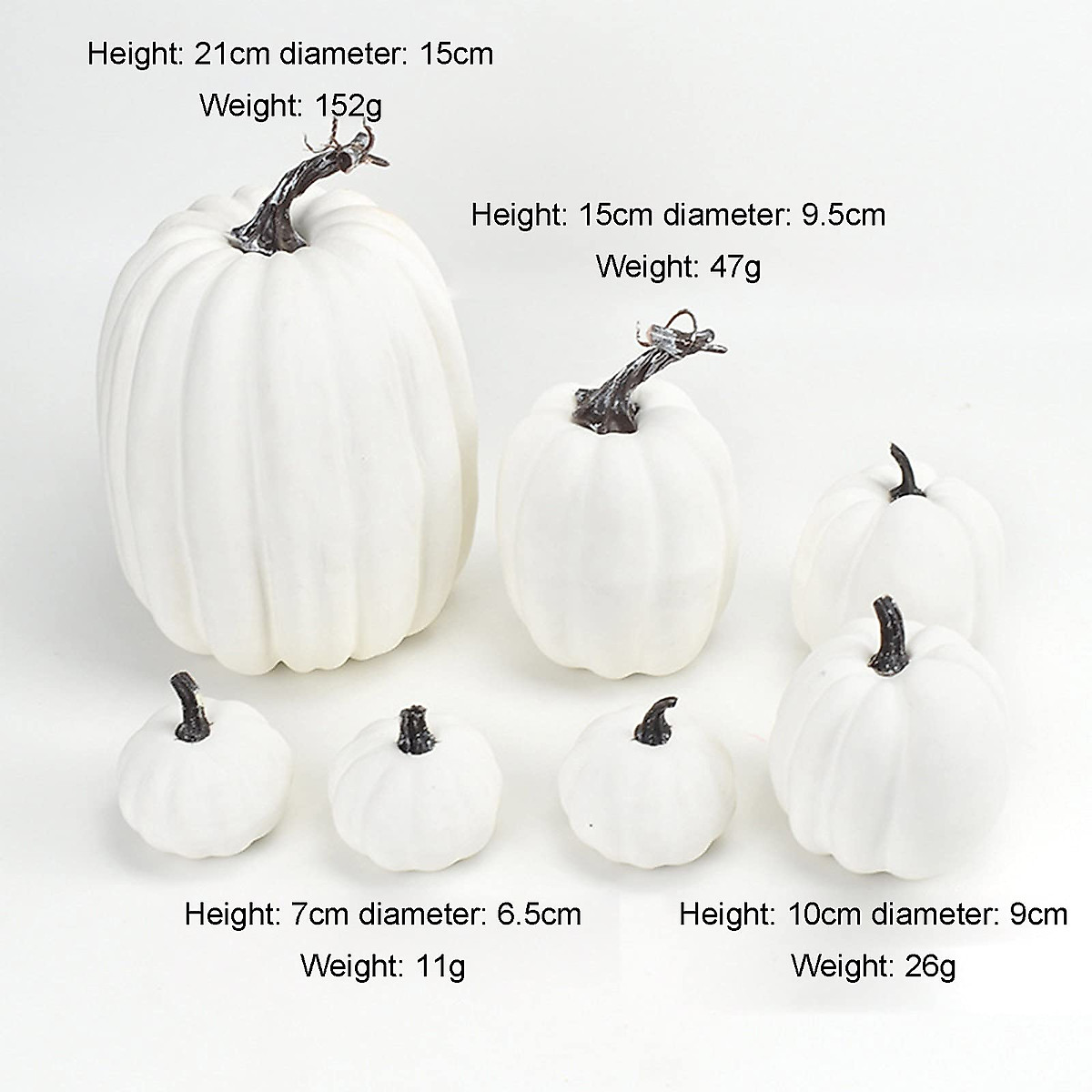 7Pcs Halloween Artificial Pumpkin Halloween Foam Pumpkin Faux Fall Harvest Pumpkins Thanksgiving or Halloween Decoration (White, 7Pcs)