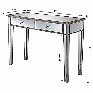 Convenience Concepts Gold Coast Mirrored Desk 42" - Console Table with 2 Drawers for Storage in Living Room, Office, Weathered White/Mirror