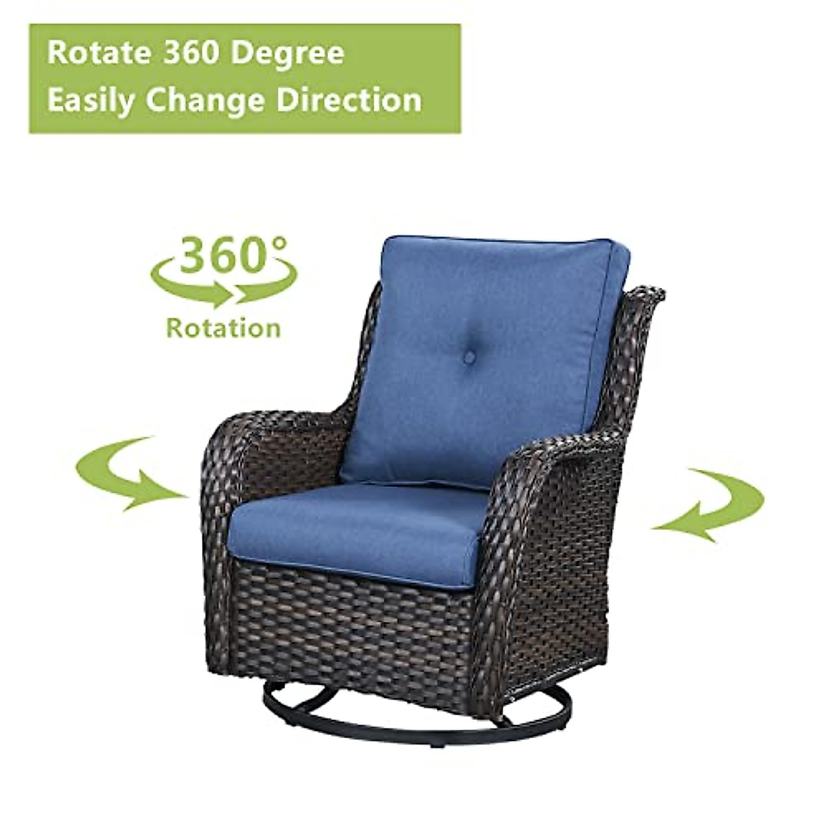 Rilyson Wicker Rocking Chair Swivel Chairs - 2 Piece Rocker Patio Chairs Set Rattan Rocking Chair for Outdoor Porch Deck Garden Backyard (Brown/Blue)