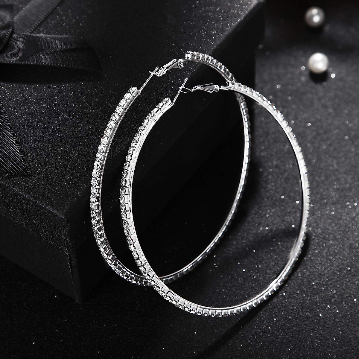 Large Rhinestone Hoop Earrings Shining Crystal Rhinestone Dangle Big Hoop Earrings for Women Wedding Party Favor, 80 mm