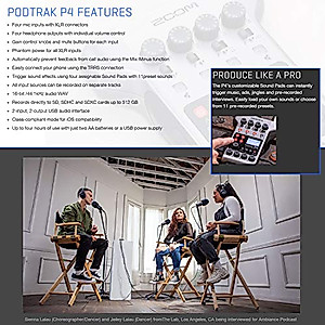 Zoom PodTrak P4 Portable Multitrack Podcast Recorder + 64GB Ultra SDXC Memory Card + 4X AA Batteries & Charger + Cleaning Cloth – Ultimate Podcasting Bundle