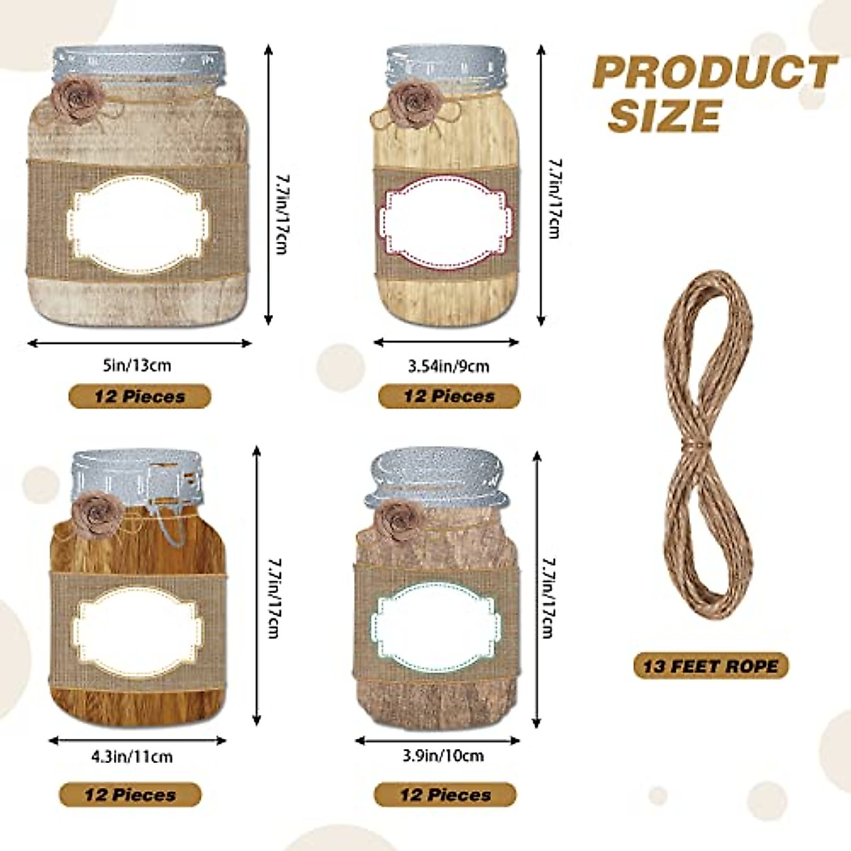 48 Pieces Mason Jar Farmhouse Name Tags Mason Jar Cutouts Paper Shabby Rustic Farm Classroom Decor for Bulletin Board School Wall Desks Student Teacher Cubby Classroom Decoration