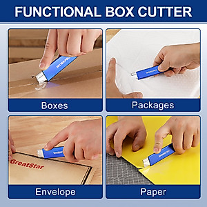 WORKPRO 12-Pack Box Cutter Retractable - Utility Knife with Single Edge Razor Blade - Razor Knife Box Opener Cardboard Cutter with Metal Sheathes- Extra 12-Pack Razor Blades for Replacement - Blue