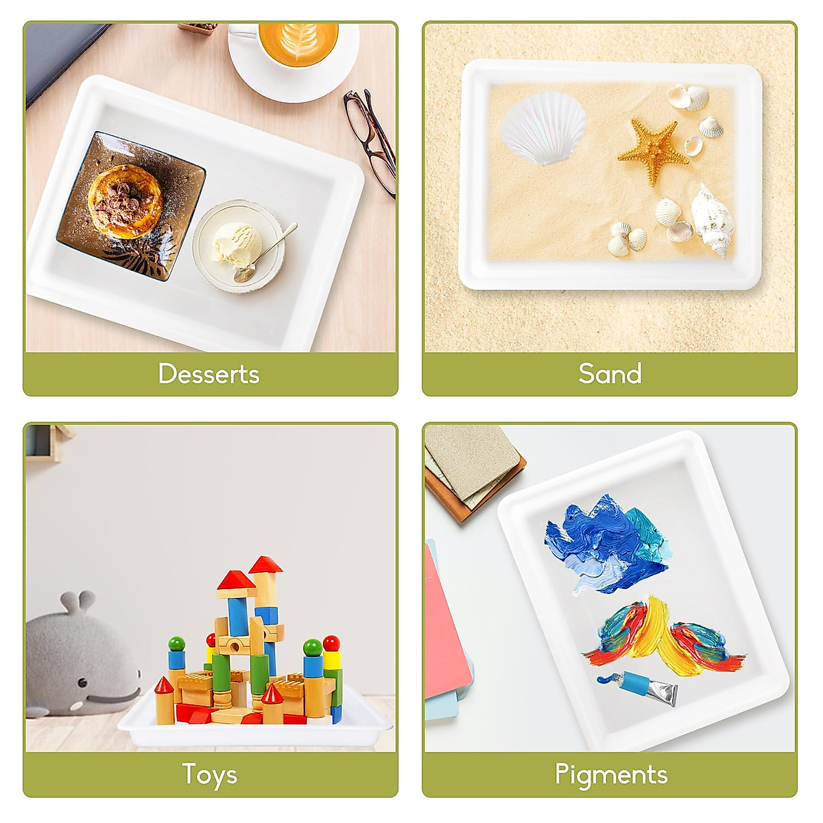 10 Pack Plastic Art Trays,Activity Crafts Tray,Organizer Tray,Serving Tray for Home,School,Kids,DIY Projects,Painting,Beads (White)